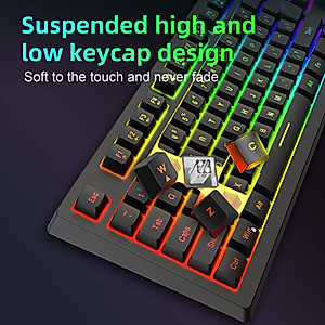 Fuegobird Gaming and Office Keyboard, USB Wired High Performance, RGB Backlit, Compact 87 Keys Low Caps for Windows, Mac, Android