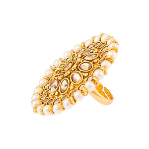 Efulgenz Indian Rings for Women Indian Jewelry Antique Round Faux Pearl Crystal Kundan Bollywood Adjustable Big Ring Finger for Women
