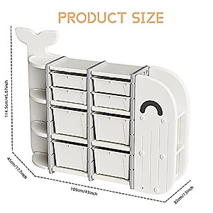 CHORBEYCH Kids 3 Layer Toy Storage Organizer with Display Bookshelves and 6 Pull-Out Storage Bins,Multipurpose Toy for Kids Bedrooms Playrooms for Age 1-12, Cute Whale(White Grey (3 * 3)