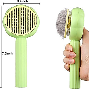 AESALUTOY Cat Brush for Shedding Indoor Cats - Cat Hair Brush for Deshedding Long Haired Cats, Self Cleaning Cat Grooming Brush, Slicker Brush for Cats, Kitten and Short Haired Dogs, Cat Fur Comb Brush with Two Cat Hair Combs(Green)