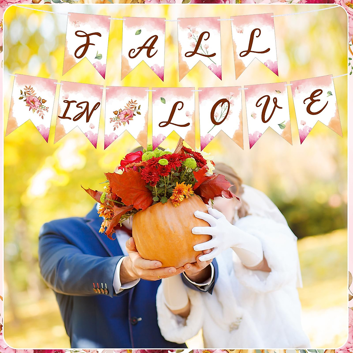 Tanlade 193 Pcs Fall in Love Bridal Shower Decorations Include 24 Dinner Plate 24 Dessert Plates 24 Pumpkin Napkin 24 Pcs 9 oz Cup 24 Cutlery 24 Straw Banner for Wedding Anniversary Engagement Party