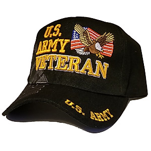 Army Black Baseball Cap US Veteran V American Flag USA Hat United States (Army Veteran Cap Black Side Shadow)