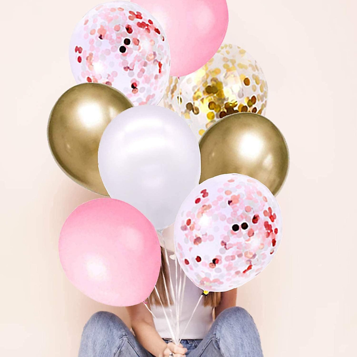 60pcs Pink Gold White Balloons Kit Latex 12 inch Pink Gold Confetti Balloons for Birthday Baby Shower Wedding Engagement Party Decorations