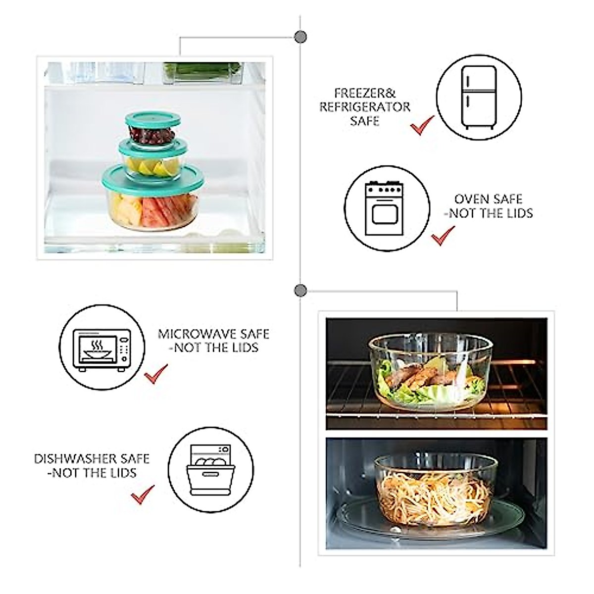 AILTEC Glass Food Storage Containers with Lids, Glass Meal Prep Containers for Lunch, ８Pack Reusable Round Container Set with Simply Lid/B