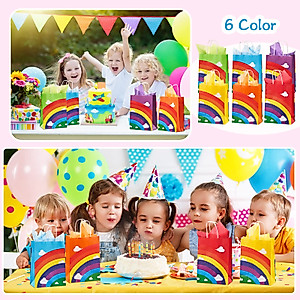 Chrisfall 24 Pcs Party Favors Bags with 30 Pcs Tissue Paper, Kraft Paper Bags with Handles Wrap Goodie Bags for Birthdays, Easter, Weddings, Mother's Day, Baby Showers (Rainbow Pattern)