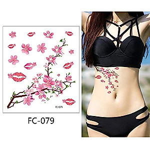 Glaryyears Flower Birds Temporary Tattoos, 12 Sheets Cherry Blossoms Fake Realistic Tattoo Sticker for Women Girls, Sexy Leaf Body Art for Seasons