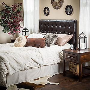 Christopher Knight Home Bellmont Button Tufted Leather Headboard, Queen / Full, Brown