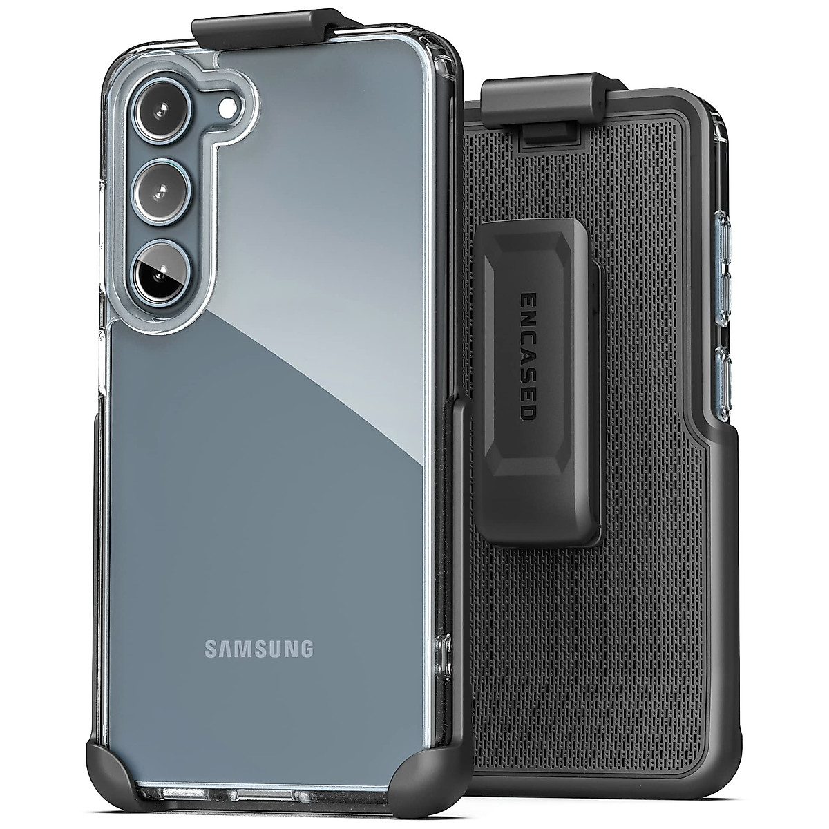 Encased Clear Case with Belt Clip Designed for Samsung Galaxy S23 - Protective Slim Cover with Phone Holster (Crystal Clear)
