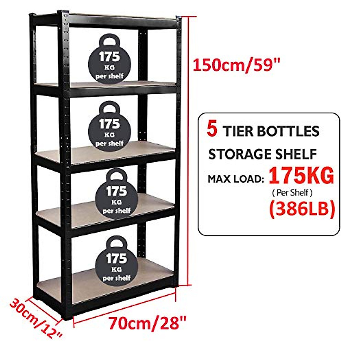 Autofather Heavy Duty 5 Tier Boltless Shelving Unit Greenhouse Garage Utility Home Storage Rack 59" x 28" x 12"