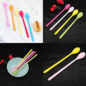 Goeielewe Set of 8 Mixing Spoon Melamine Long Espresso Spoons, Colorful Latte Spoon, Dessert Ice Cream Spoon, Cocktail Stirring Spoons for Coffee Dessert, 8.8-Inch (Mixed Color)