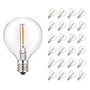 Genixgreen 1W G40 LED Light Bulb 25ft String Light 2700K, E12 Socket Outdoor Replacement Light Bulbs for Cafe Bistro Backyard Garden Indoor Outside Patio, Pack of 25