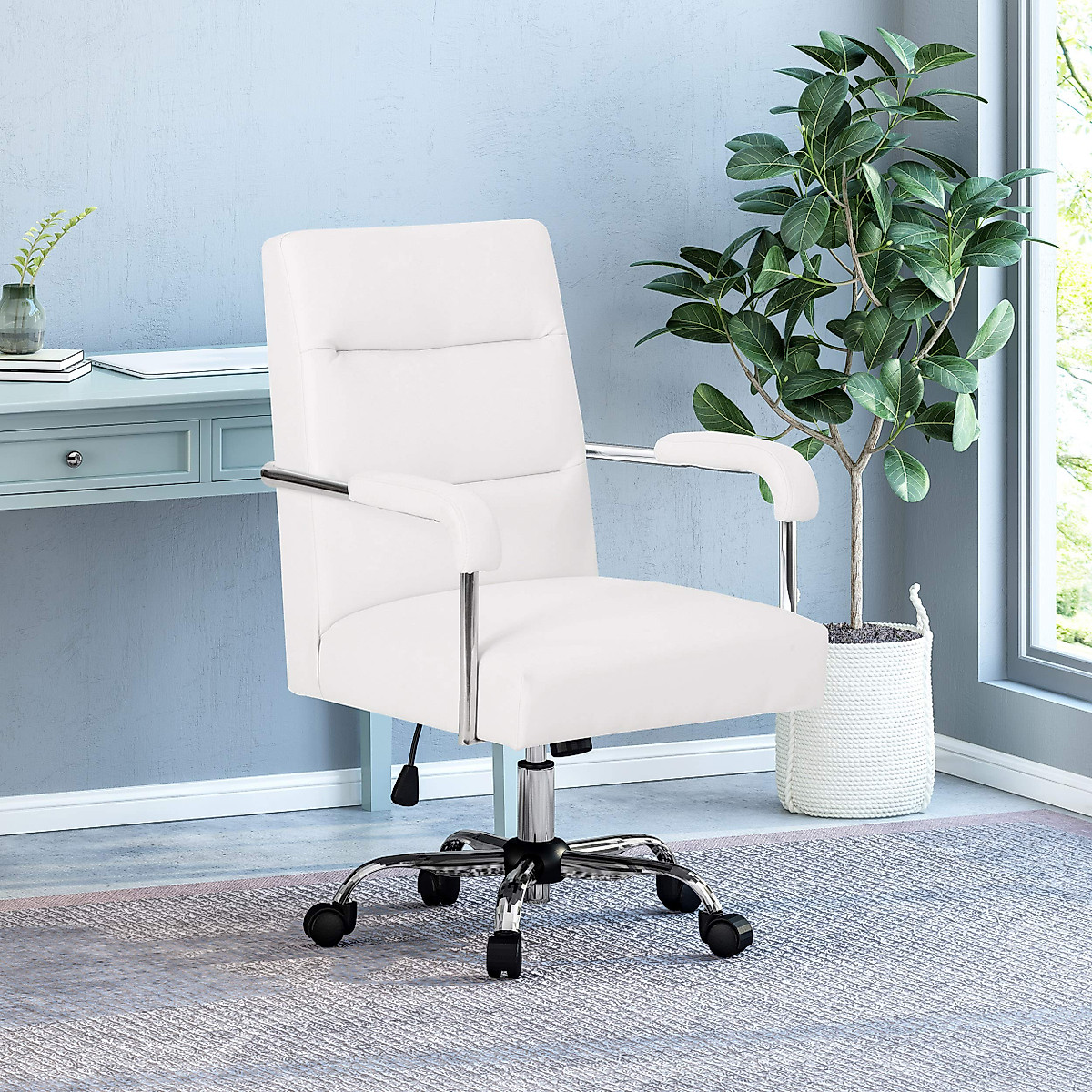 Christopher Knight Home William Modern Channel Stitched Swivel Office Lift Chair, White and Chrome