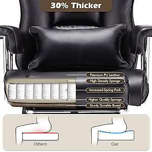 ZZW Executive Office Chair 400LBS Big and Tall Gaming Chair with Foot Rest Leather Office Chair with Armrests High Back Office Chair with Lumbar Support, Black