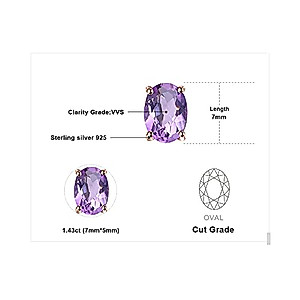 JewelryPalace Natural Purple Amethyst Stud Earrings for Women, 14k Rose Gold Plated 925 Sterling Silver Earrings for Women, Gemstones Jewelry Sets for Her