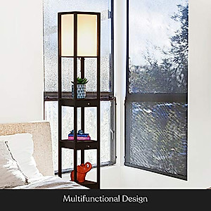 Brightech Maxwell Drawer Edition - Modern Shelf Floor Lamp with Drawer - Corner Display Floor Lamps with Shelves for Living Room, Bedroom and Office - Black