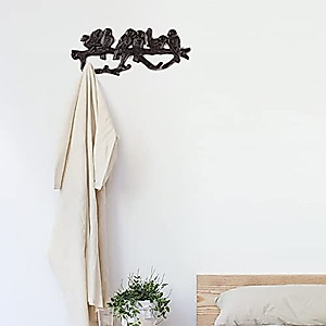 BRASSTAR Cast Iron 4 Coat Hooks Love Birds On Branch Wall Hanging for Coats, Bags, Hats, Towels, Keys, Flowerpots, Rustic Brown Indoor Outdoor Decoration TQGJPT275