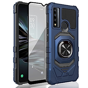 Ailiber for TCL 30XE 5G Phone Case, TCL 20R 5G Case with Screen Protector, Ring Kickstand for Magnetic Car Mount Military Grade, Heavy Duty Full Body Shockproof Protective Cover for TCL 30 XE-Blue