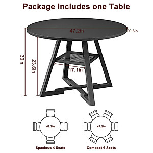 Jocoevol Round Dining Table for 4, Kitchen Table, Dining Table, Circle Table, Round Pedestal Dining Table, Dining Room Table, Dinner Table,Space Saving Wood Kitchen & Dining Room Tables, 47In (Black)