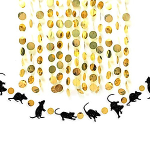 33 Ft Halloween Party Rat Banner Kit Double Sided Black Glitter Mice Gold Circle Dot Bunting Rats Garland Streamer for Happy Halloween Birthday Party Mouse Party Decorations Supplies