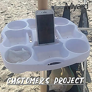 MYard Umbrella Table Tray 15 Inches Pro for Beach, Swimming Pool with 4 Drink Holders, 4 Snck Grooves, 4 Sunglasses Holes, 4 Phone Slots, 4 Airpods Holes, 2 iPad Slots, 4 Small Bag Hangers (Gray)