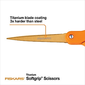 Fiskars 01-004244J Premier Softgrip Titanium Straight Adult Scissors, 8 Inch, Orange