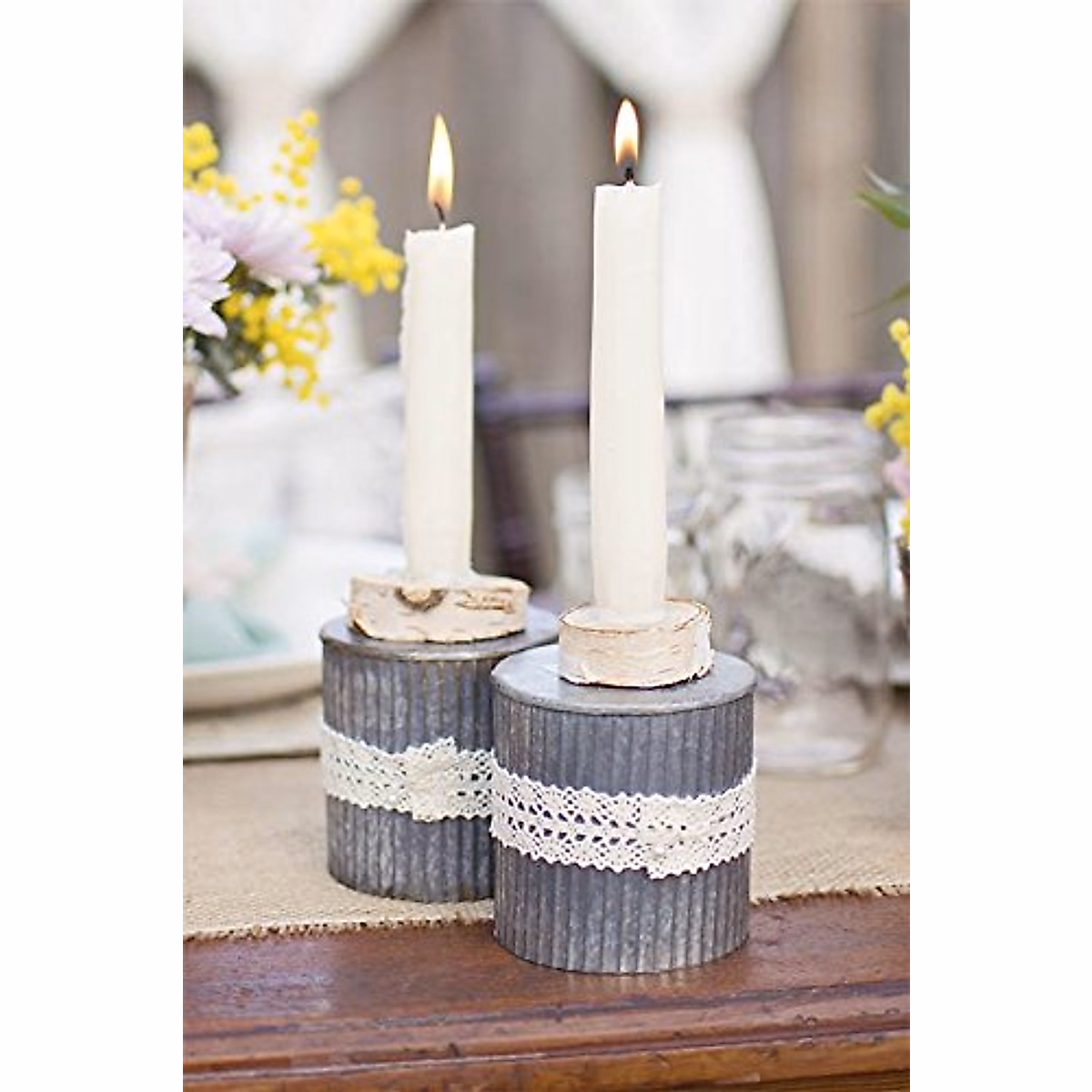 Rustic Tin Vase, Corrugated Sides, 3.25x3.25", Galvanized Metal, 6pk