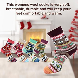 besky 5 Pairs Winter Wool Socks Women, Knit Thick Wool Soft Warm and Breathable Cozy Socks for Womens, Mountain Climbing, Skiing - Christmas Gifts