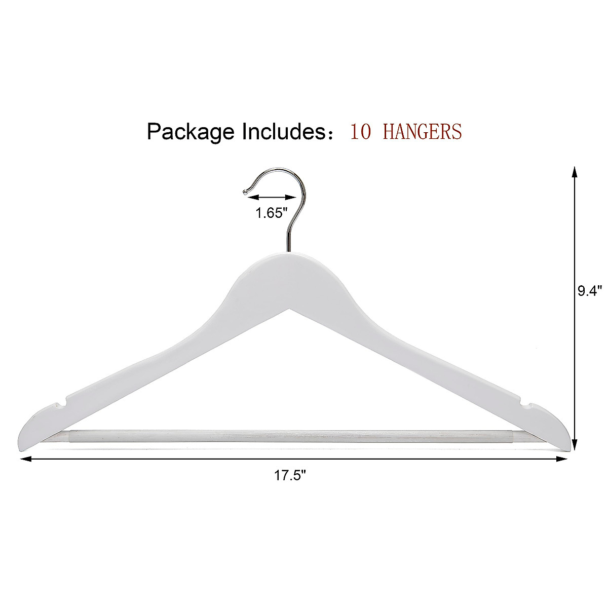 White Wood Bridal Dress Hangers Wooden Coat Hanger, Heavy Duty Clothes Hangers, Solid Wood Hangers for Shirts, Jackets, Pants, Wedding Dress, Bridesmaid Suits 10 Pack-HL01W