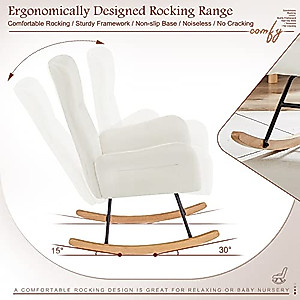 Velvet Rocking Chair for Baby Nursery, Comfy Small Rocker with 2 Pockets, Modern Upholstered Accent High Back Armchair for Living Room, Bedroom, and Office (Off White Velvet)