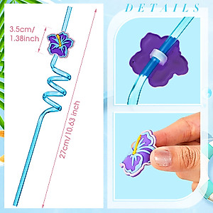 24 Pcs Hibiscus Flower Bendable Straws Flower Drinking Straws Plastic Hibiscus Flower Straws Flower Party Favors for Kids Boys Girls Spring Summer Hawaiian Beach Birthday Supplies, 6 Colors