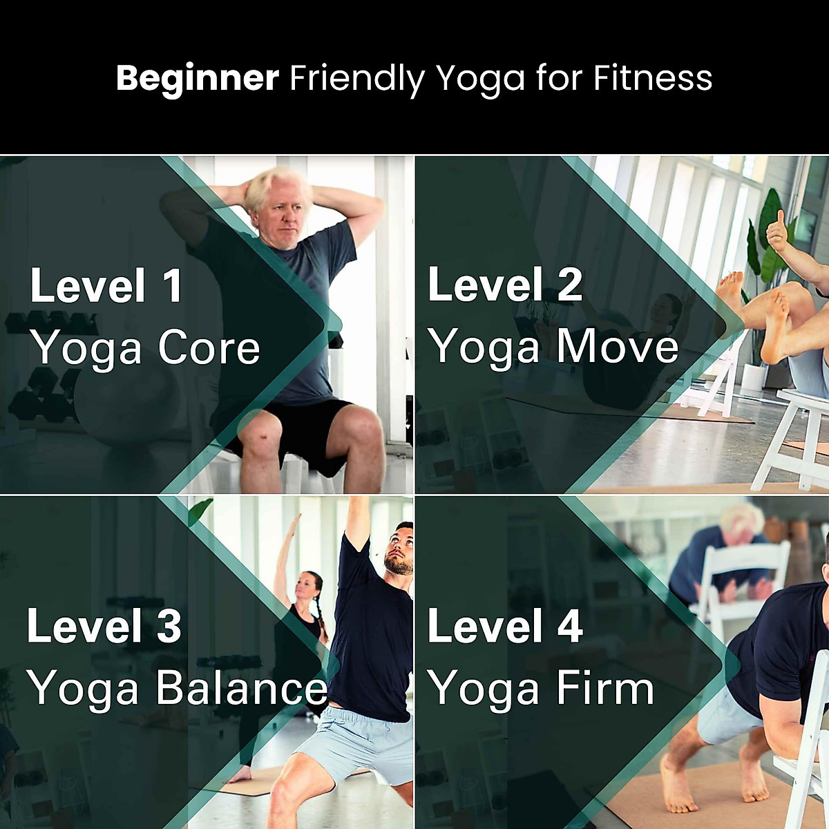 Yoga Vitality - Chair Yoga For Seniors, Older Adults, and Absolute Beginners | Made For Healthy Aging, Improved Mobility, Joint Health, Balance, Pain Relief, and Injury Prevention | 4 Levels