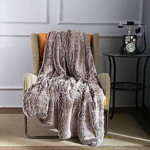 MOONLINE Super Soft Two Tone Faux Fur Throw Blanket, Decorative Fuzzy Warm Cozy Rabbit Fur Throws for Sofa, Couch, Chair, Coffee Brownor (Brown, 50x60)