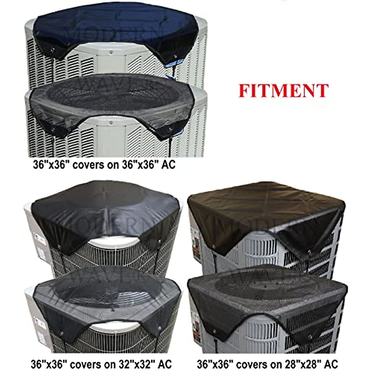 MODERN WAVE - 2 (Two) Central Air Conditioner Covers for Outside Units 36 x 36 inch - 1 (One) Top Universal Mesh Cover and 1 (One) Winter Waterproof Outdoor AC Defender Cover (Black, 36" x 36")