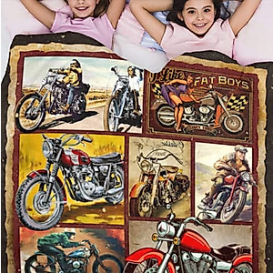 Retro Motorcycle Gift Ultra-Soft Throw Blanket 50"x40" Comfortable Gifts for Bed Sofa Dorm Decor Bedding Bedroom