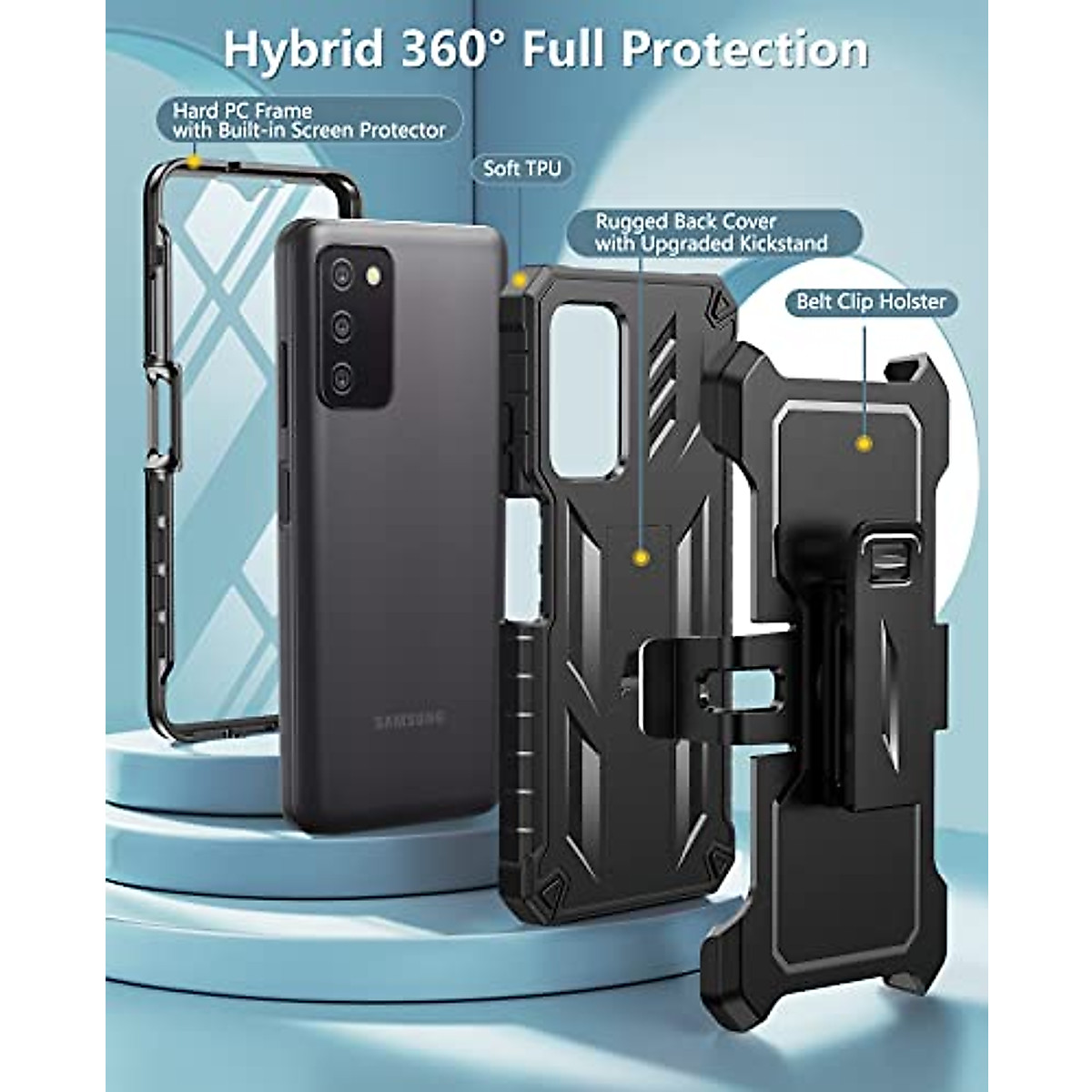 SOiOS for Samsung Galaxy A03s Case: Military Grade Drop Proof Protection Cell Phone Holster Cover | Heavy Duty Protective Rugged Cases with Kickstand | Durable Matte Textured Shockproof TPU Protector