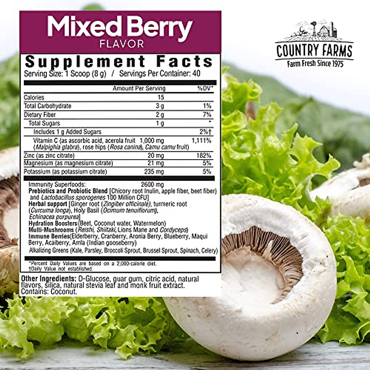 COUNTRY FARMS Immune Defense Superfoods Drink Mix, Supports Immune Defense, Vitamin C with Black Elderberry, Supports Hydration, with Probiotics and Prebiotics, Berry Flavor, 40 Servings