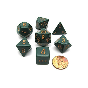 Polyhedral 7-Die Opaque Dice Set - Dusty Green with Copper