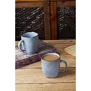 famiware Coffee Mugs Set of 4, Ocean Square 13oz Coffee Cup Set with Handle for Cocoa, Milk, Hot Chocolate, Tea, Water, Stoneware Cups for Kitchen, Reactive Glaze, Microwave and Dishwasher Safe, Blue