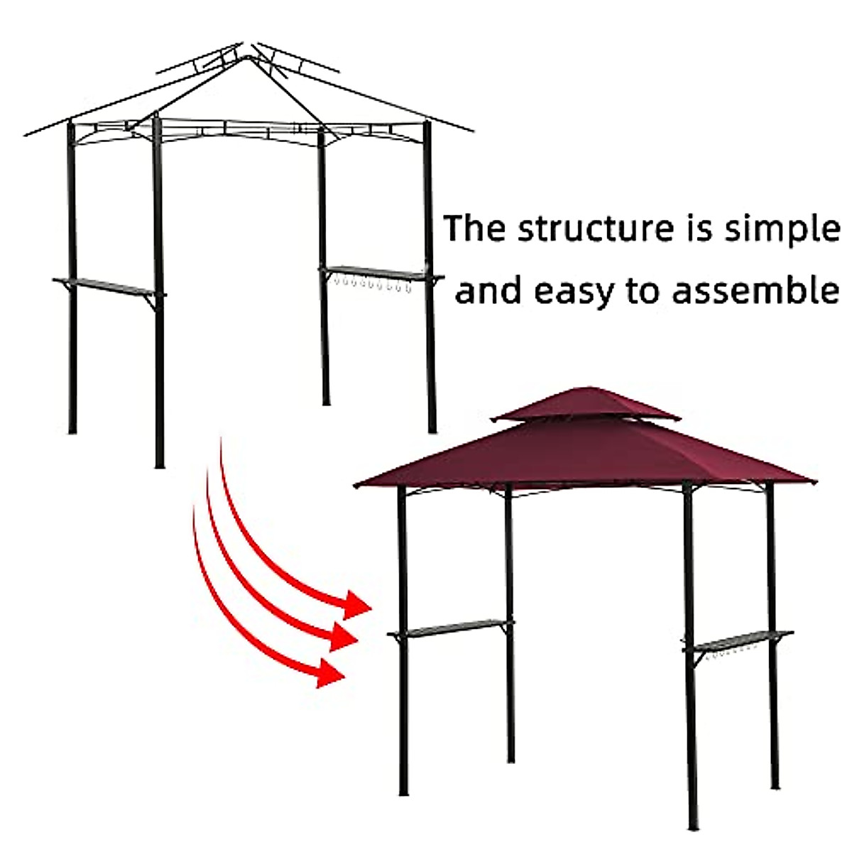 8' X 5' Grill Gazebo Shelter with Double Tiered, Outdoor BBQ Gazebo with Shelves and Hooks, Grill Canopy Tent for Patio Backyard, Burgundy