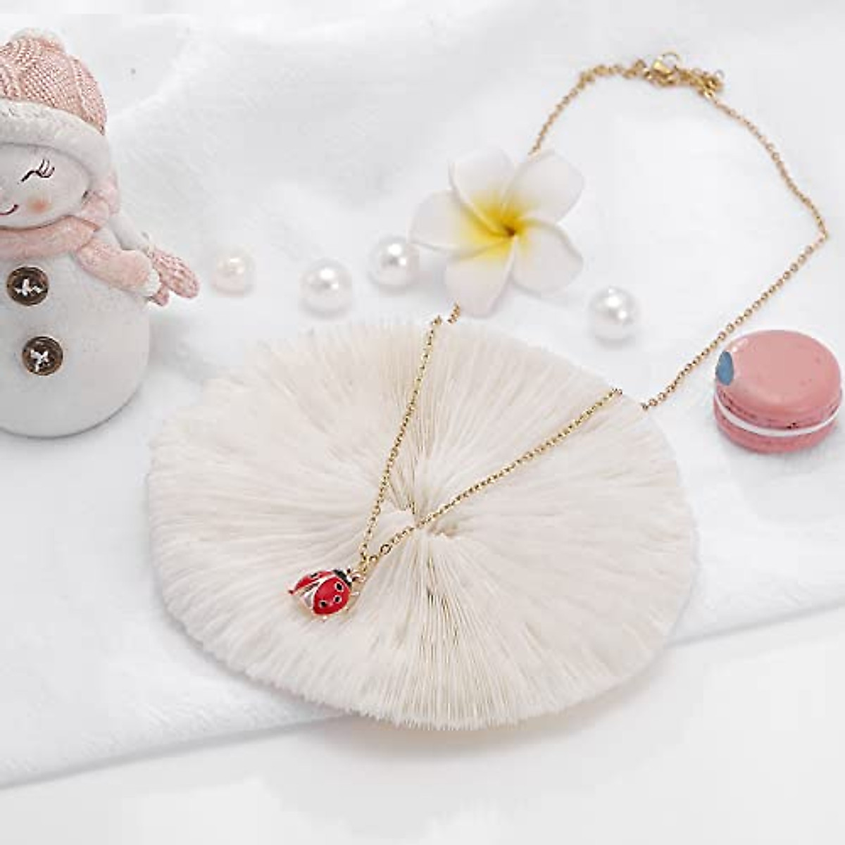 Winssigma Bee Necklace Earrings Set for Women, Butterfly Jewelry Set Ladybug Necklace Earrings Daisy Earrings Necklace Cute Animal Jewelry Gift(Ladybug)