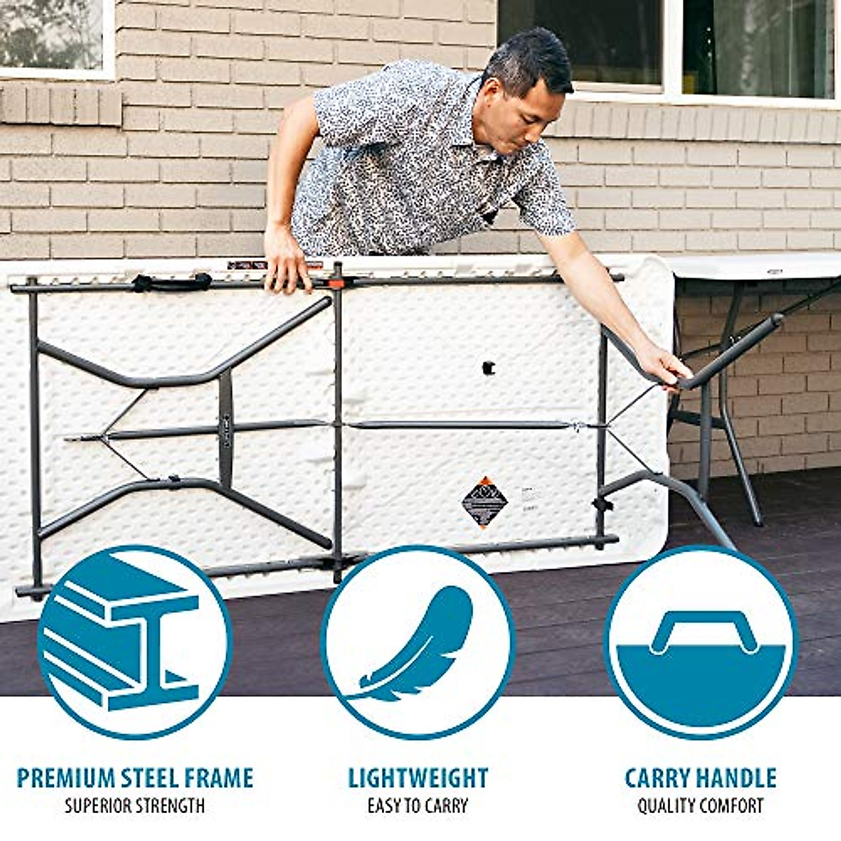 Lifetime 25011 Fold In Half Light Commercial Table, 6 Feet, White Granite