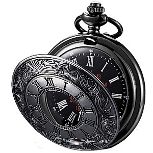 MJSCPHBJK Vintage Pocket Watch for Men Roman Numerals Scale Quartz Pocket Watches with Chain for Xmas Fathers Day Gift