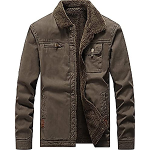 Vcansion Men's Classic Sherpa Trucker Jacket Windbreaker Stand Collar Fleece Coat Outerwear Warm Parka Army Green US L