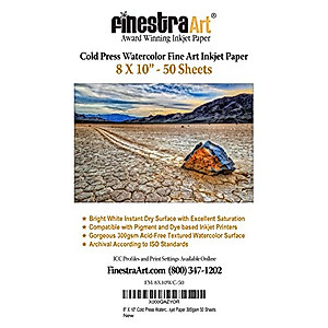 8" X 10" Cold Press Watercolor Fine Art Inkjet Paper - 50 Sheets