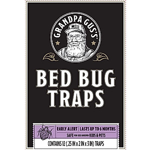 Grandpa Gus's Bed Bug Glue Traps for Home & Travel, Early Detection, Lasts up to 6 Months, Small & Discreet Patented Crush-Proof Design (Pack of 12)