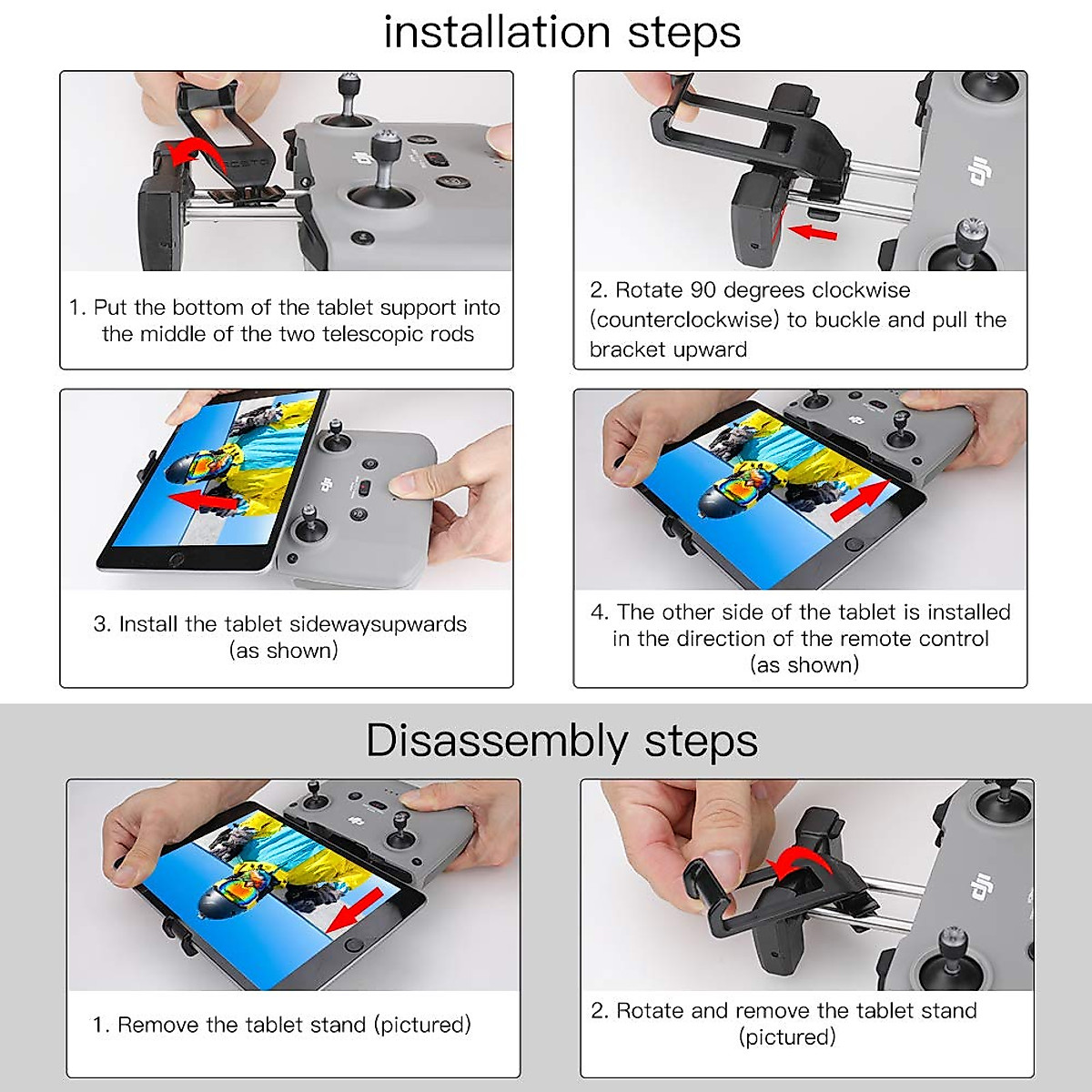 RCGEEK Tablet Clip Mount Holder Extender Kit Compatible with Air 3 / Mini 3 Pro/Mini 2 / Mavic 3 / Air 2 / Air 2S Drone Controllers Removeable Extended Stand Accessory