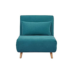 GIA Tri-Fold Convertible Polyester Sofa Bed Chair with Removable Pillow and Legs, Peacock Blue 1 pack
