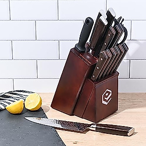 ECOMERR Kitchen Knife Set – 16 Piece German High Carbon Stainless Steel knife sets for kitchen with Block Wooden, Scissor and Knife Sharpener - Chef Knife Set & Rust proof