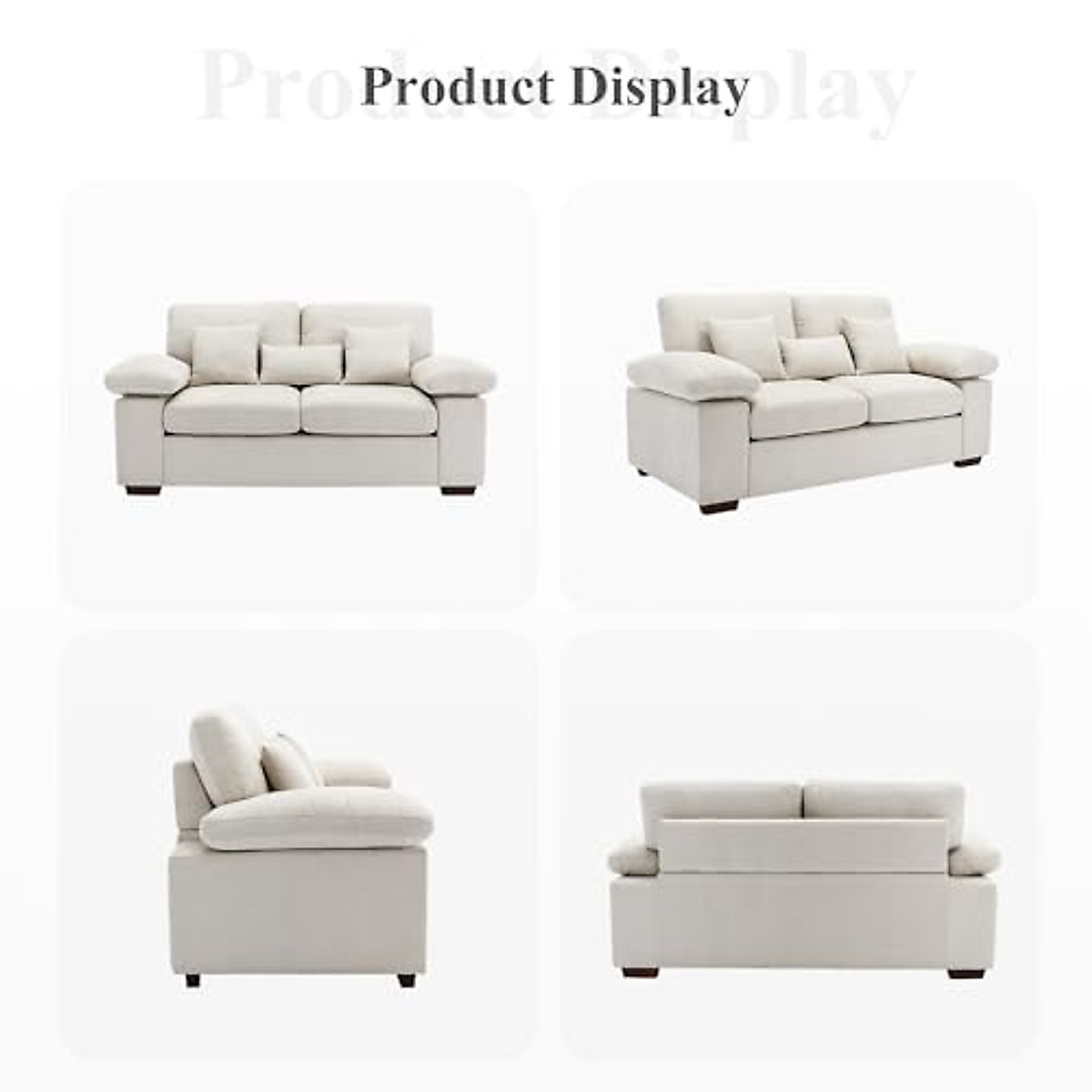 Loveseat Sofa Couch 73", Chenille Love Seat Couch Sofa with Removable Back Seat Cushions, Upholstered Living Room Sofa with 2 Throw Pillows 1 Lumbar Pillow, Sofa for Small Space Apartment Lounge-Beige