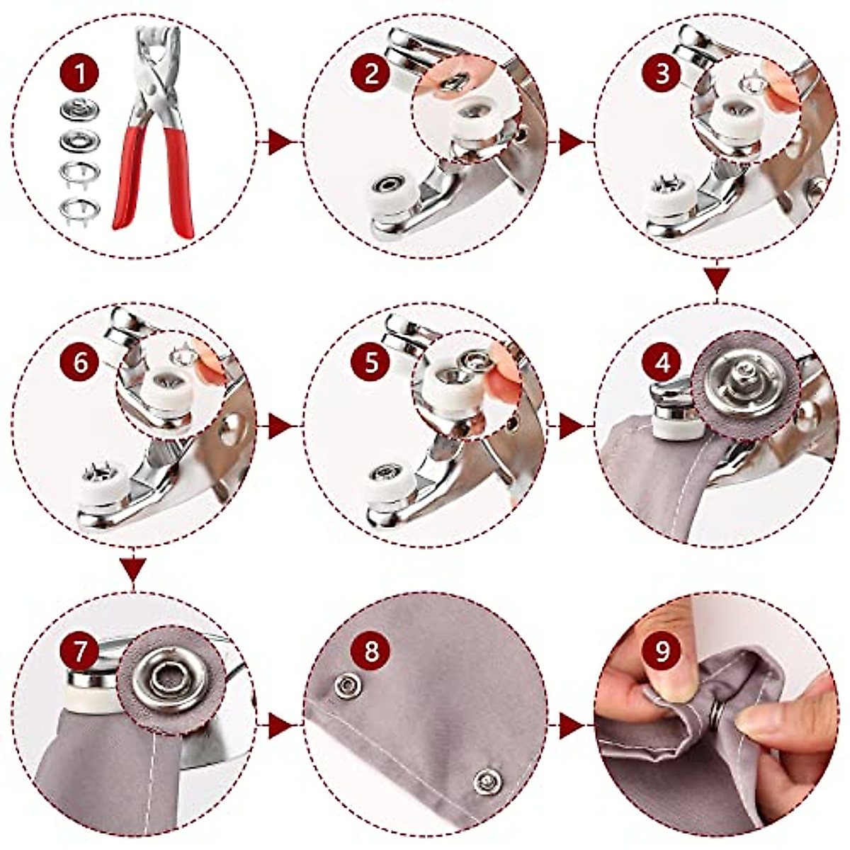 Metal Snap Button Fasteners Kit DIY Crafting Tool with Pliers Press Tool Kit for Clothing Sewing